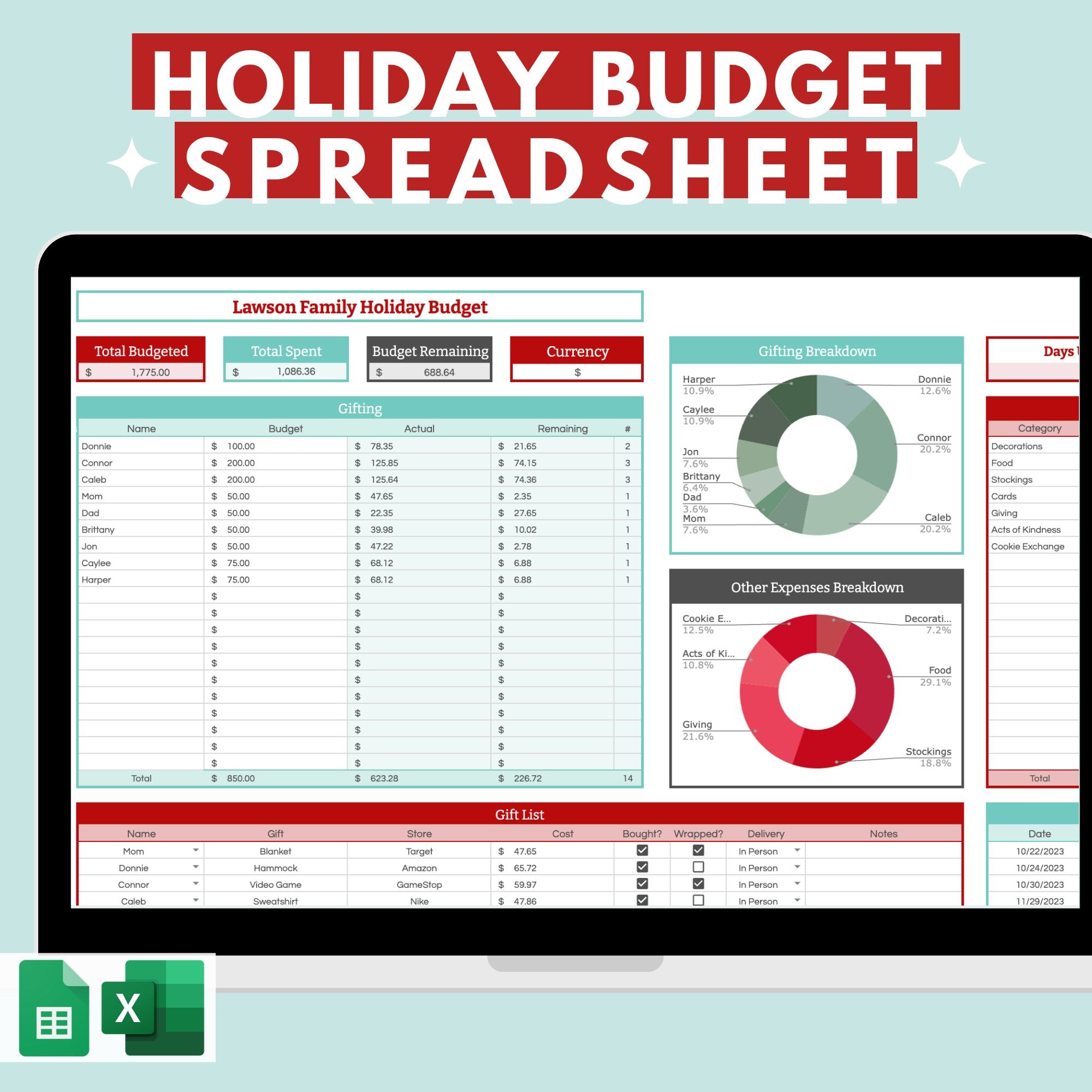 Holiday Budget Spreadsheet for Google Sheets and Excel – Abby Organizes