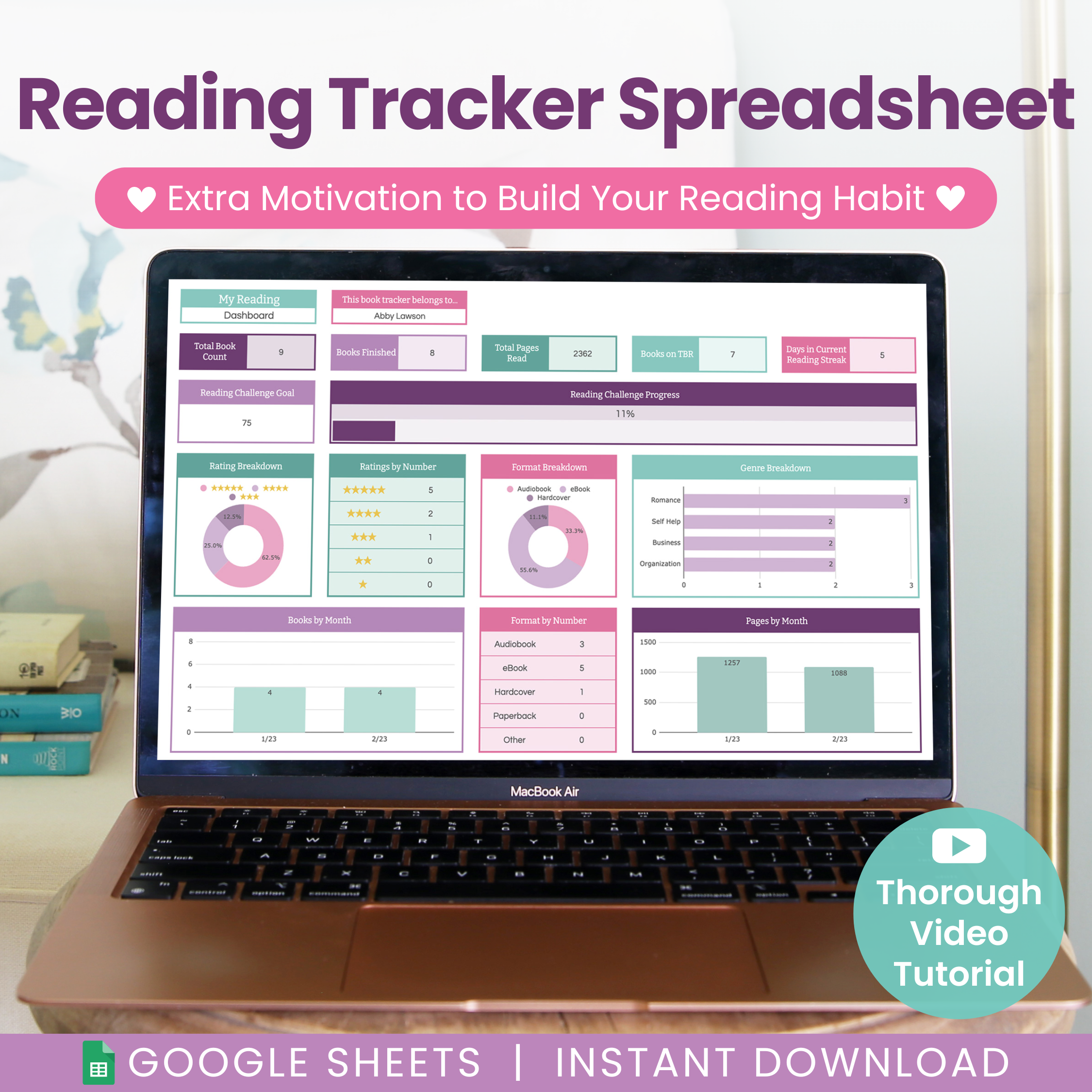 Reading Tracker Spreadsheet for Google Sheets – Abby Organizes