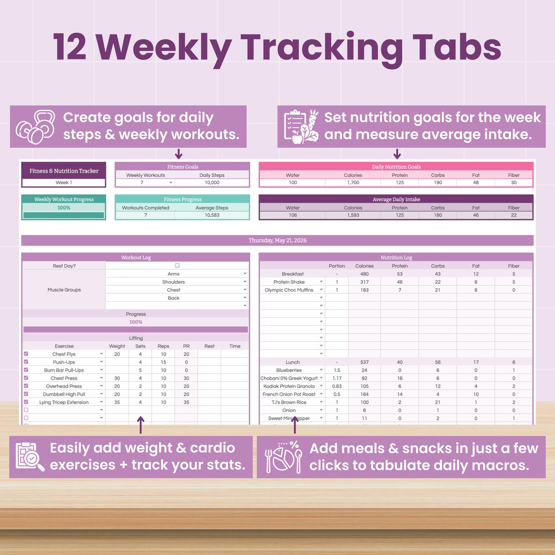 Workout & Macro Tracker Spreadsheet for Google Sheets – Abby Organizes