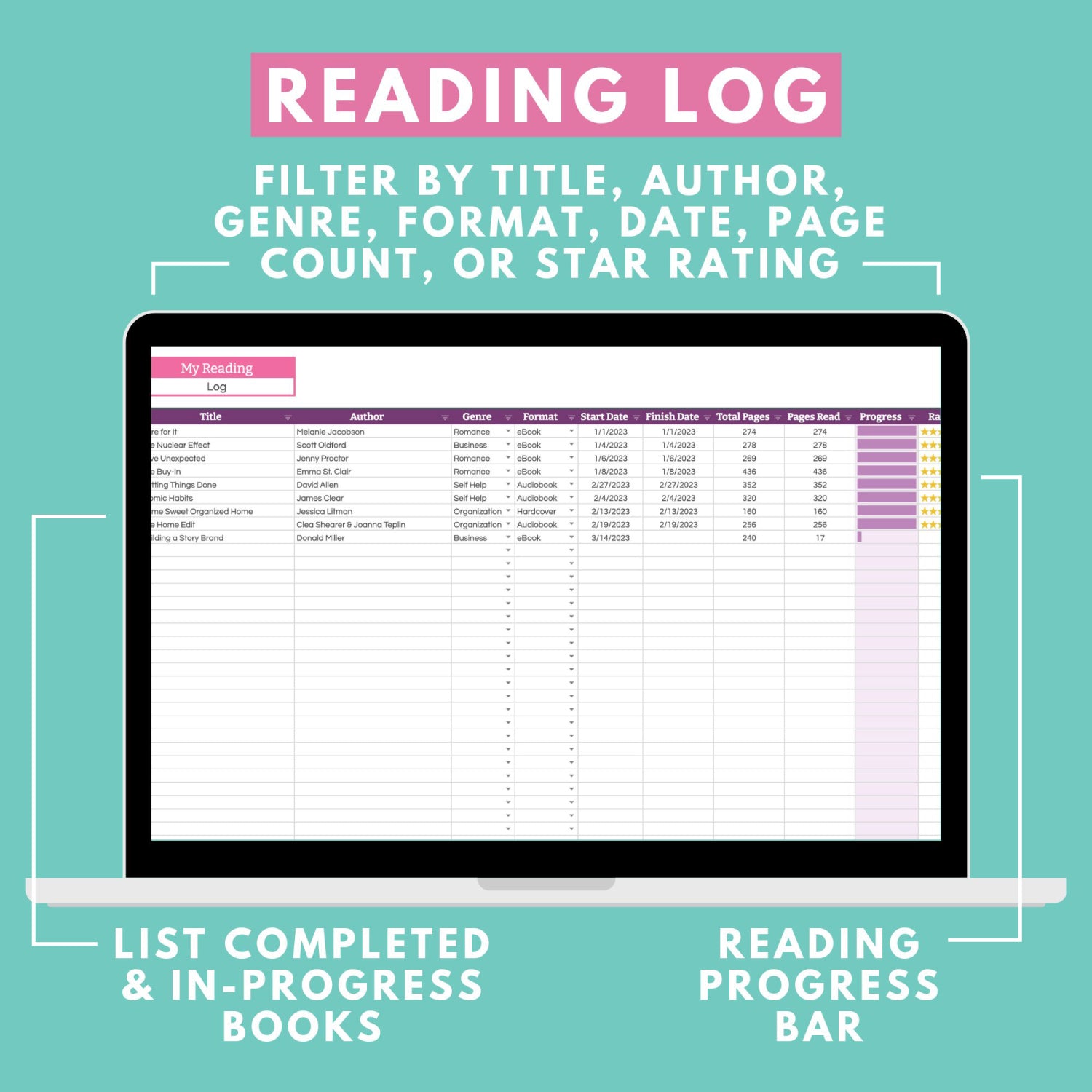 Reading Tracker Spreadsheet for Google Sheets – Abby Organizes